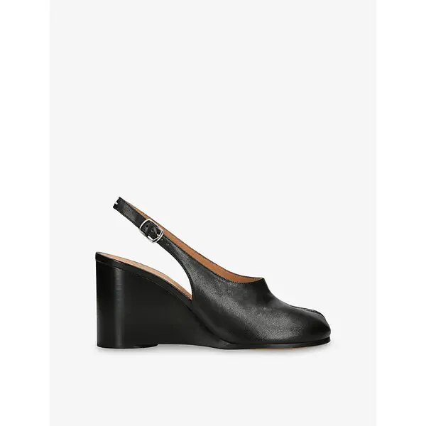 MAISON MARGIELA Tabi Leather Slingback Wedge Heel Shoes - Black
