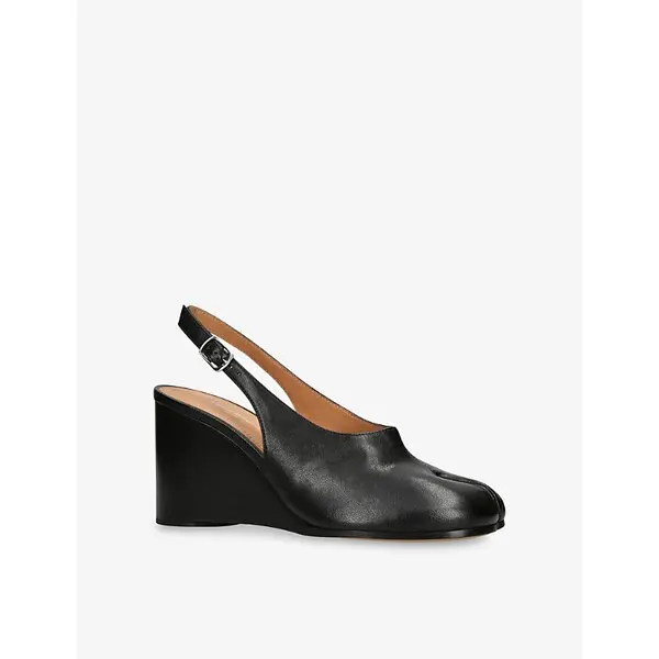 MAISON MARGIELA Tabi Leather Slingback Wedge Heel Shoes - Black