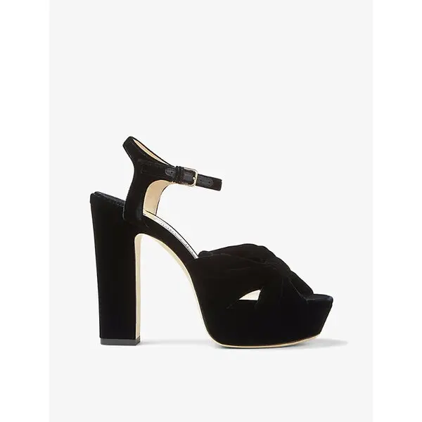 JIMMY CHOO Heloise 120 Bow-embellished Velvet Platform Heeled Sandals - Black