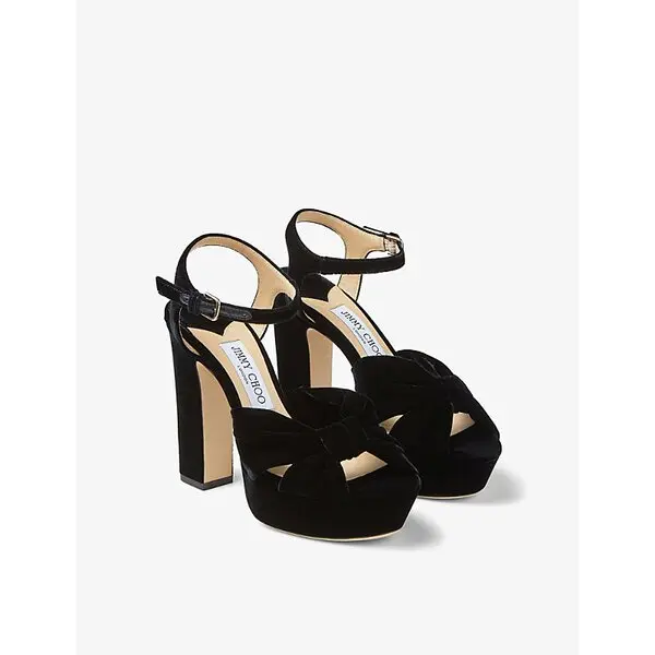 JIMMY CHOO Heloise 120 Bow-embellished Velvet Platform Heeled Sandals