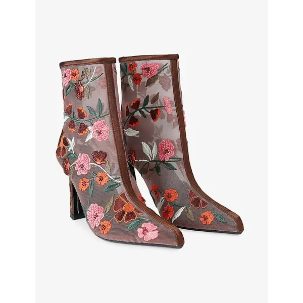 Kurt Geiger Transform Embroidered Woven Heeled Ankle Boots