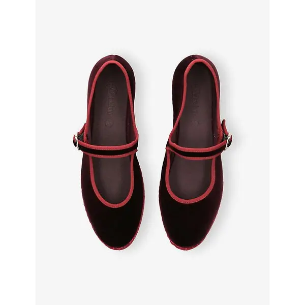 FLABELUS Borris Cotton Mary Jane Flats - Wine
