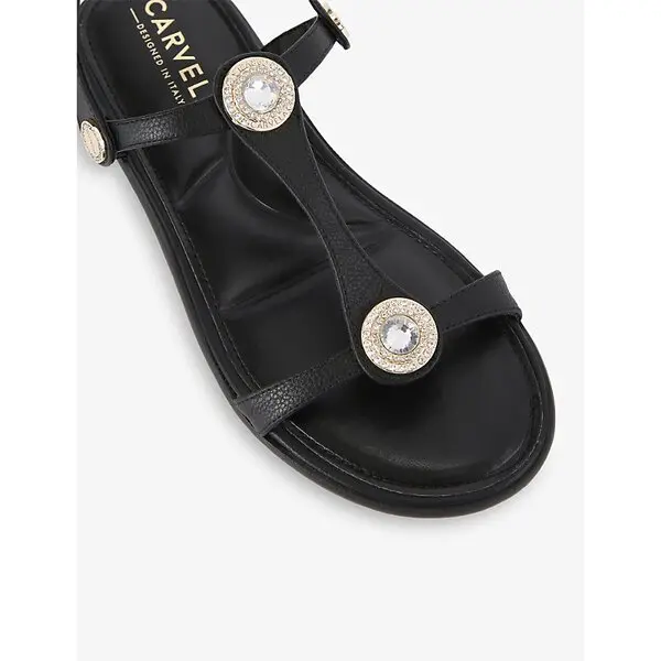 Carvela Amalia Embellished Leather Flat Sandals - Black