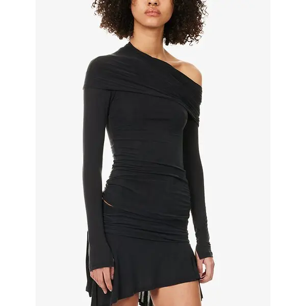 PEACHY DEN Kylie Cold-shoulder Stretch-woven Top