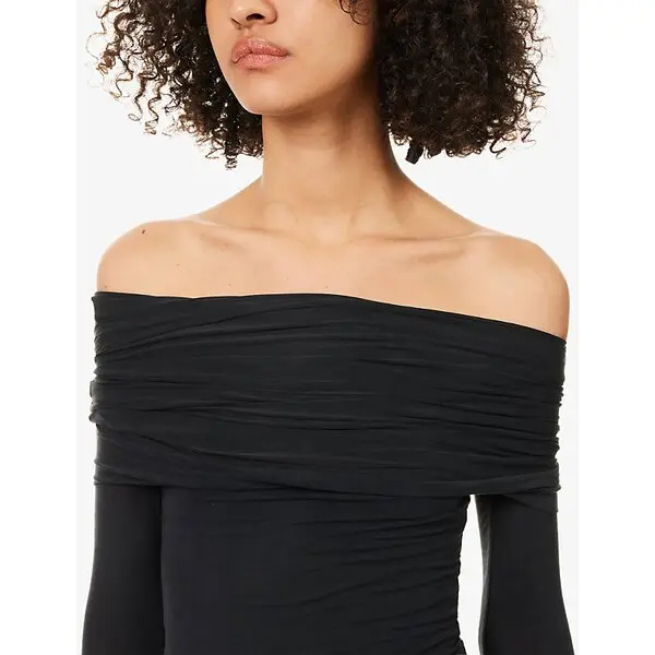 PEACHY DEN Kylie Cold-shoulder Stretch-woven Top