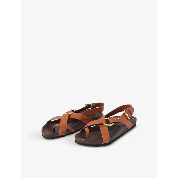 Soeur Mexico Gold-tone Leather Sandals - Cognac