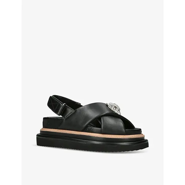 Kurt Geiger Orson Leather Flat Sandals - Black