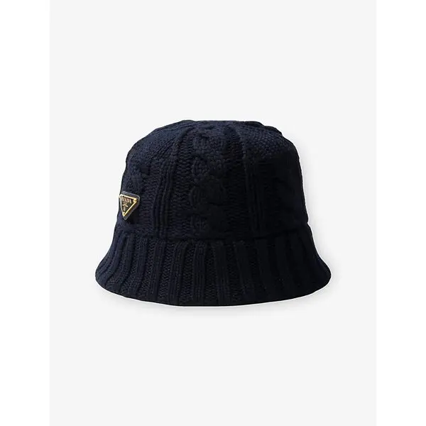 Prada Logo Plaque Wool Bucket Hat - Blue