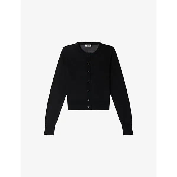 Sandro Cropped Padded-collar Cotton-blend Cardigan - Black