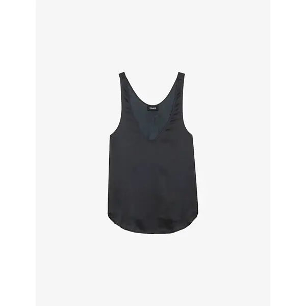 Zadig&Voltaire Tarys Scoop Neck Sleeveless Satin Top - Black