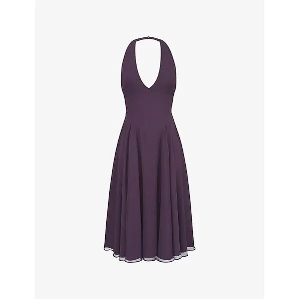 House Of Cb Floral-pattern Woven Midi Dress - Grape