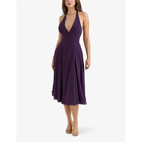 House Of Cb Solada Floral-pattern Woven Midi Dress - Grape