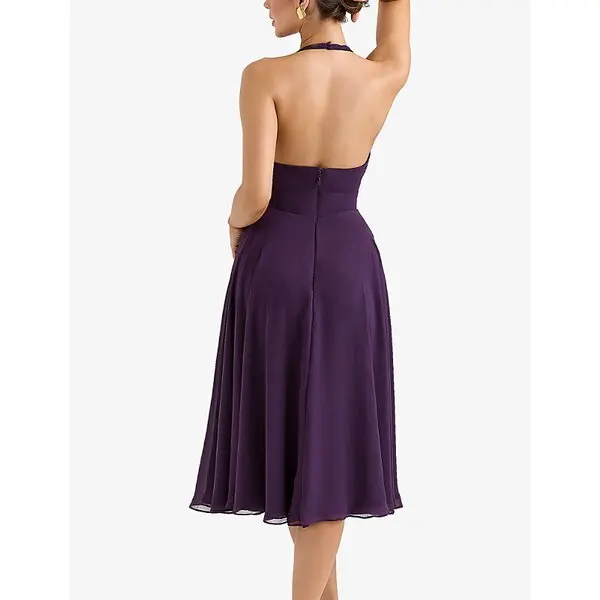 House Of Cb Solada Floral-pattern Woven Midi Dress - Grape