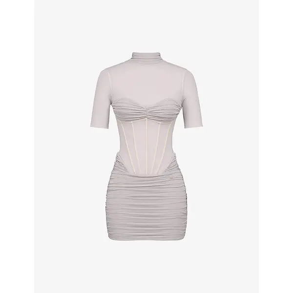 House Of Cb Sorrel Semi-sheer Stretch-mesh Mini Dress - Fog