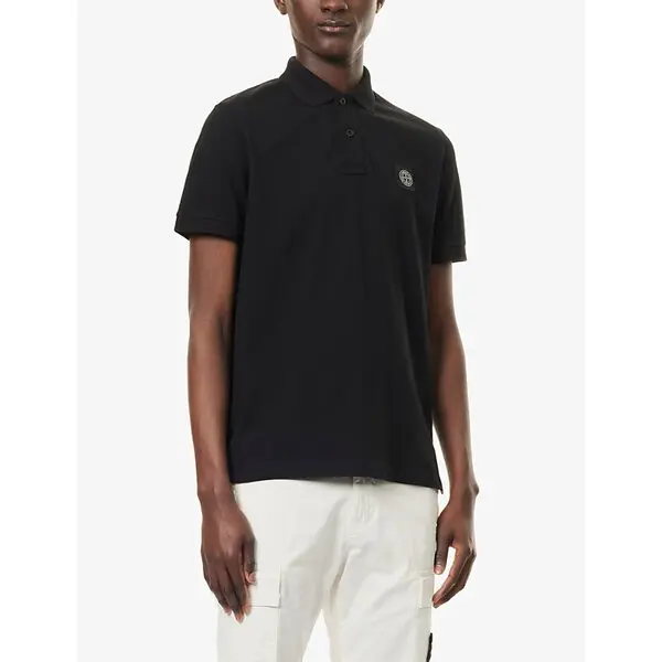 Stone Island Brand-patch Regular-fit Stretch-cotton Polo Shirt - Black