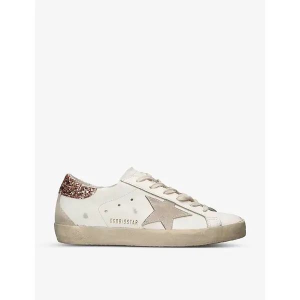 GOLDEN GOOSE Super Star Leather Trainers With Glitter Heel Tab