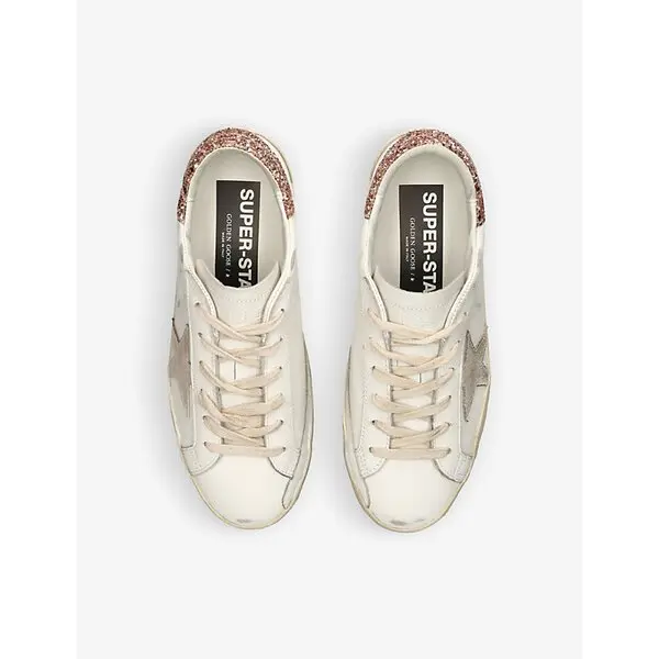 GOLDEN GOOSE Super Star Leather Trainers With Glitter Heel Tab