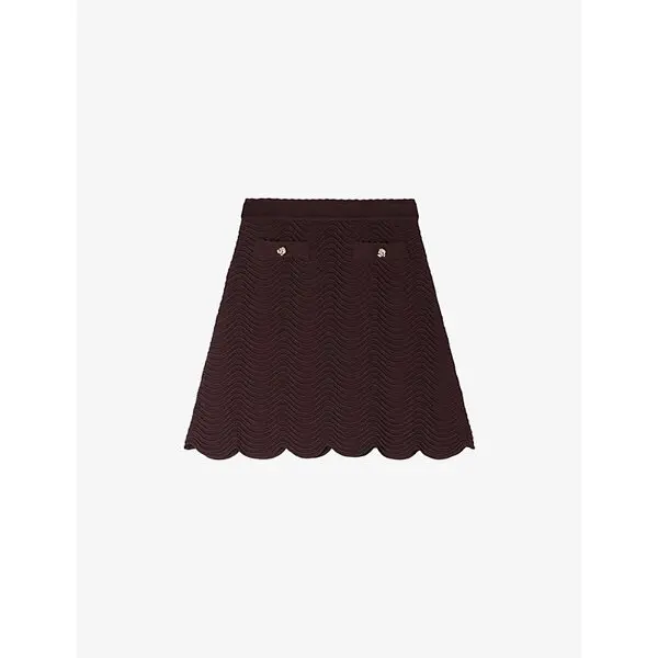 Sandro Decorative Button-embellished Stretch-knit Mini Skirt - Brown
