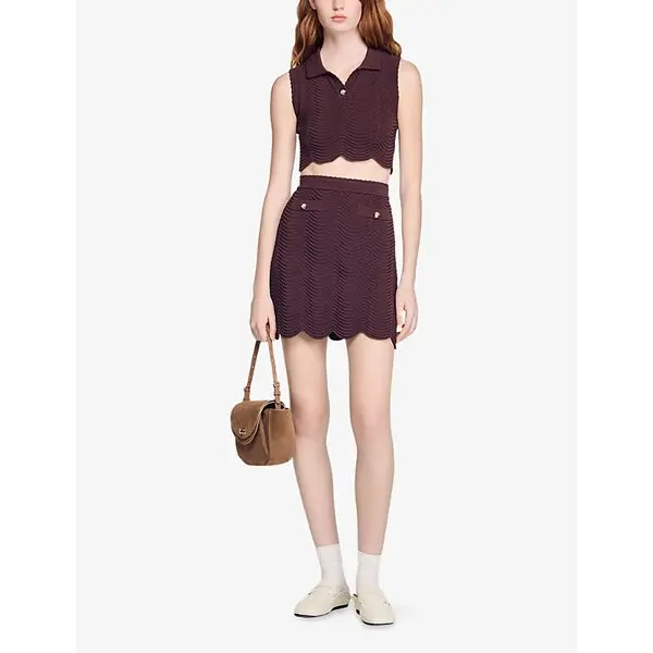 Sandro Decorative Button-embellished Stretch-knit Mini Skirt - Brown