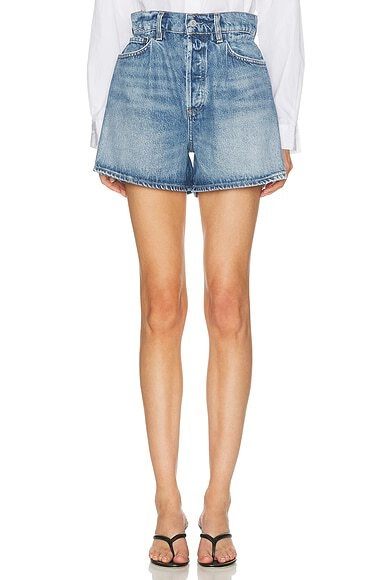 AGOLDE Lyonne Cinched Waist Shorts In Blue Denim - Outbreak