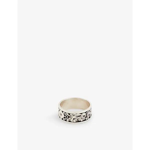 SERGE DENIMES Kabuto Embossed Sterling And Cubic Zirconia Ring