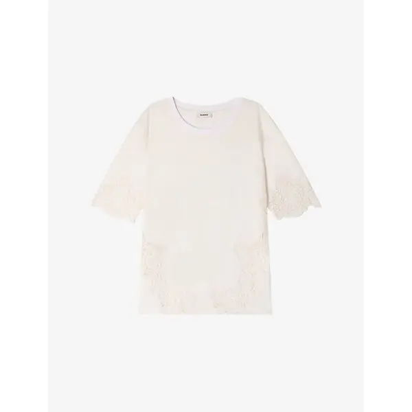 Sandro Lace Detail Cotton T-shirt - Ecru
