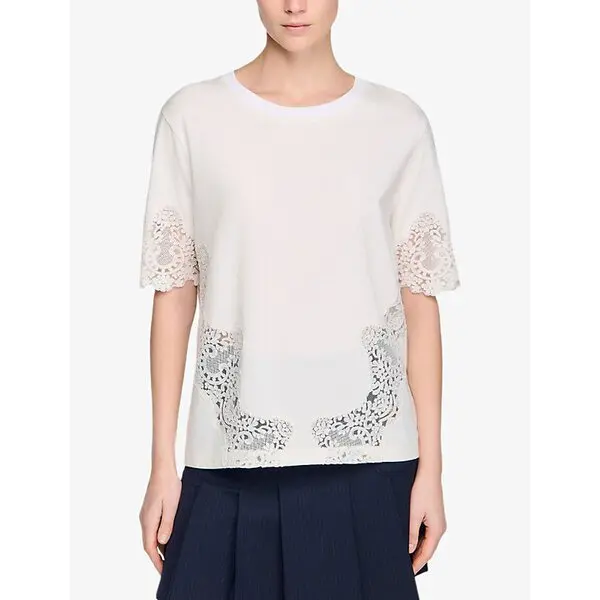 Sandro Lace Detail Cotton T-shirt