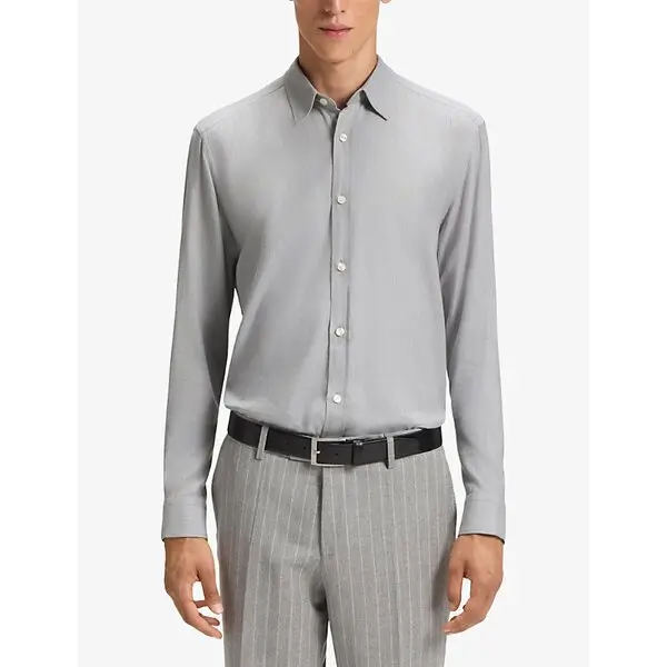 BOSS Collared Regular-fit Cotton-blend Shirt - Open Grey