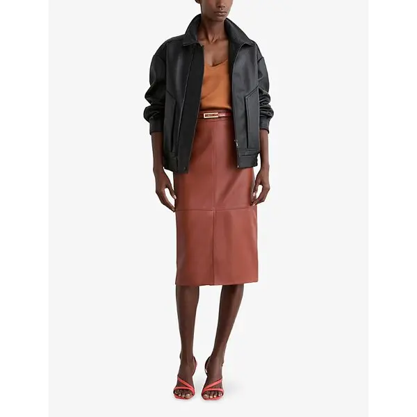REISS Miley High-rise Leather Midi Skirt