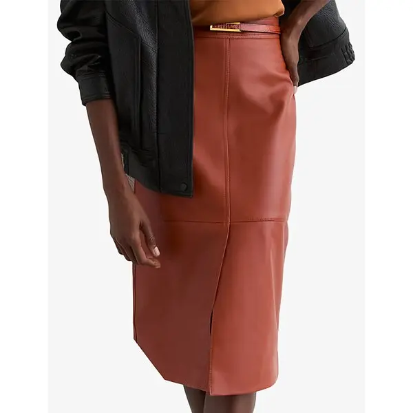 REISS Miley High-rise Leather Midi Skirt