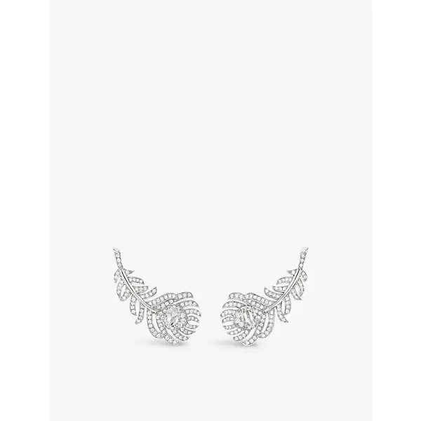 Boucheron Plume De Paon 18ct White-gold And 1.1ct Diamond Earrings - Silver