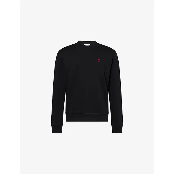 AMI Paris Logo-embroidered Cotton-jersey Sweatshirt - Noir