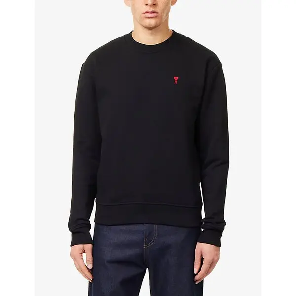 AMI Paris Logo Embroidered Cotton Jersey Sweatshirt
