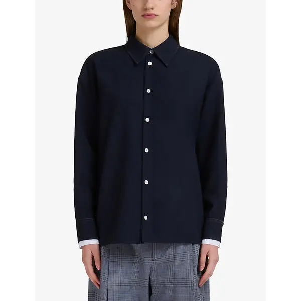 Marni Contrast Cuff Relaxed Fit Wool Shirt
