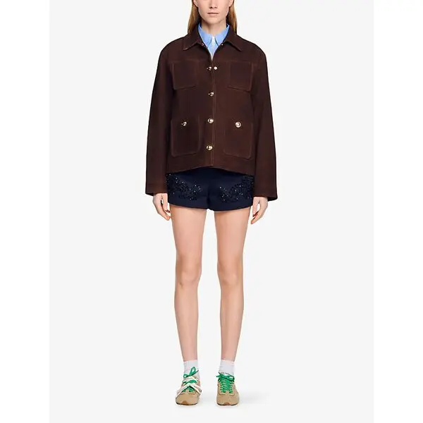 Sandro Suede Four-pocket Jacket - Black Brown
