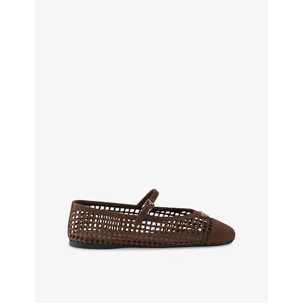 Prada Triangle Logo Crochet Ballerina Flats - Brown