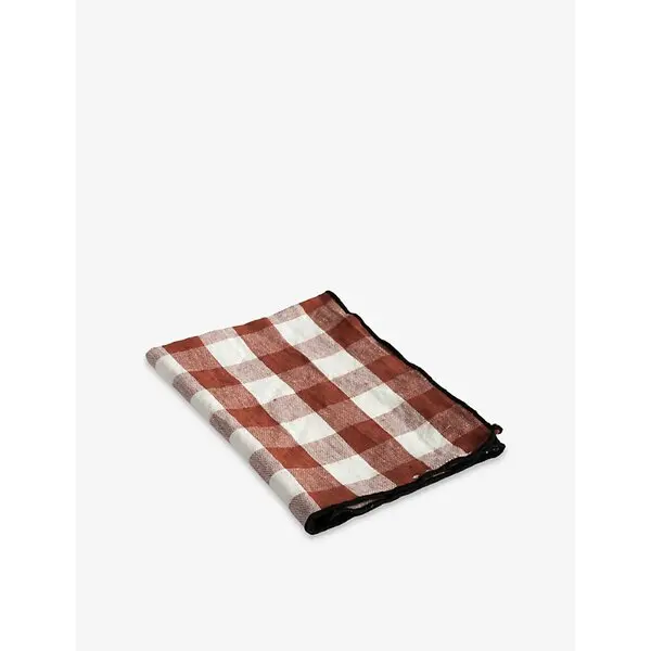 Maison De Vacances Mimi Vichy Linen And Cotton-blend Canvas Tea Towel - Argile