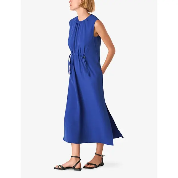 Whistles Drawstring Waist Sleeveless Woven Midi Dress