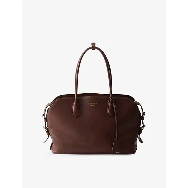 Prada Large Leather Tote Bag - Brown