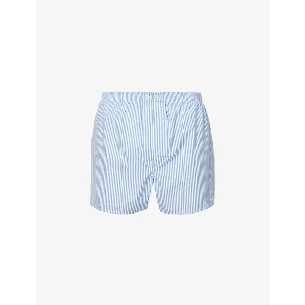 Derek Rose James Striped-pattern Classic-fit Cotton Boxer Briefs - Blue