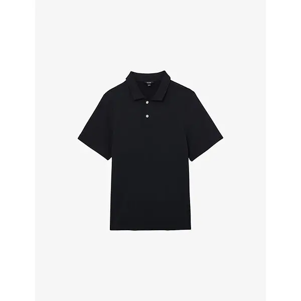 REISS Kennedy Buttoned Textured Polo Top - Navy