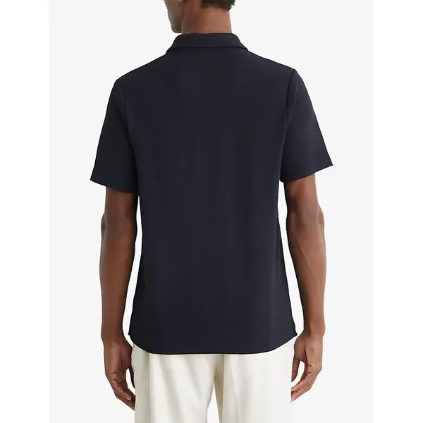 REISS Kennedy Buttoned Textured Polo Top - Navy