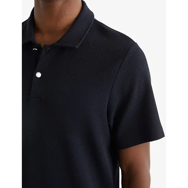 REISS Kennedy Buttoned Textured Polo Top - Navy