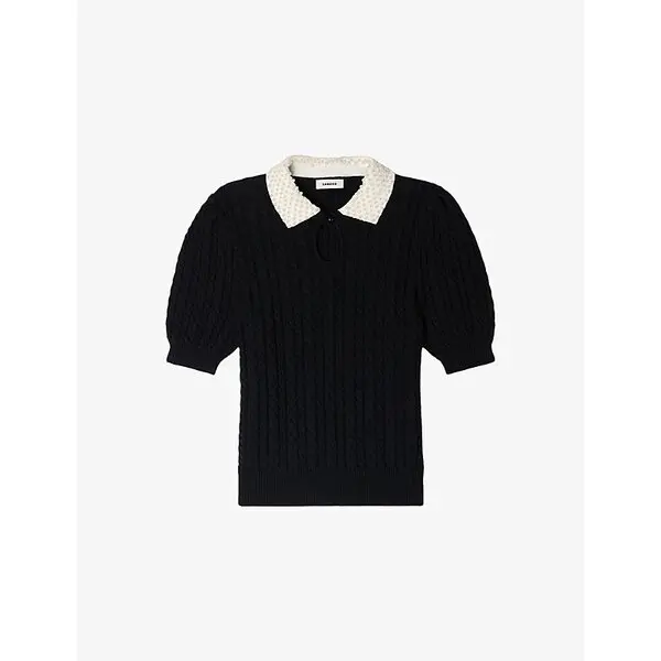 Sandro Embellished Collar Cable Knit Jumper - Black
