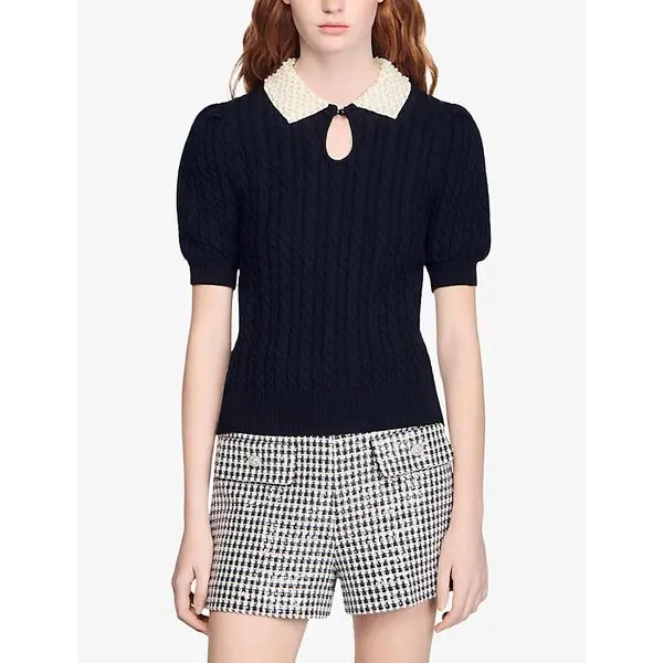 Sandro Embellished Collar Cable Knit Jumper - Black