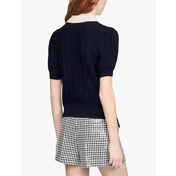 Sandro Embellished Collar Cable Knit Jumper - Black