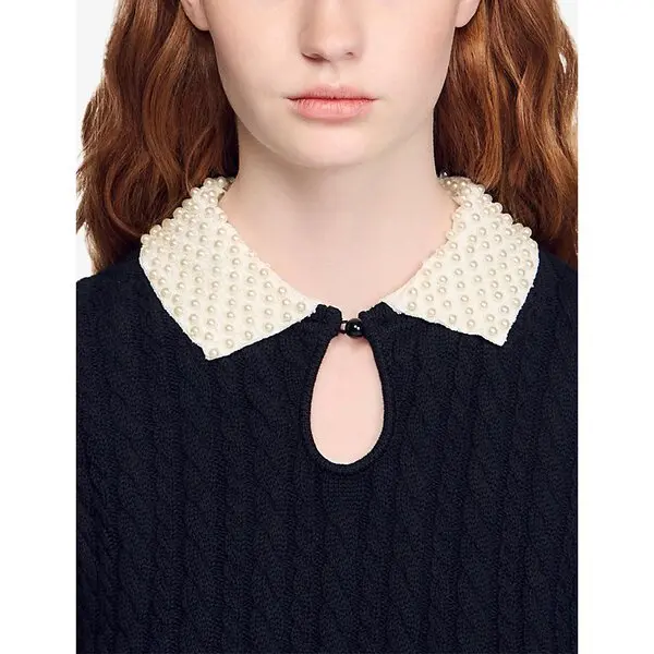 Sandro Embellished Collar Cable Knit Jumper - Black