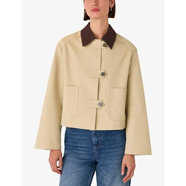 Whistles Corduroy Collar Cropped Stretch-cotton Jacket - Cream