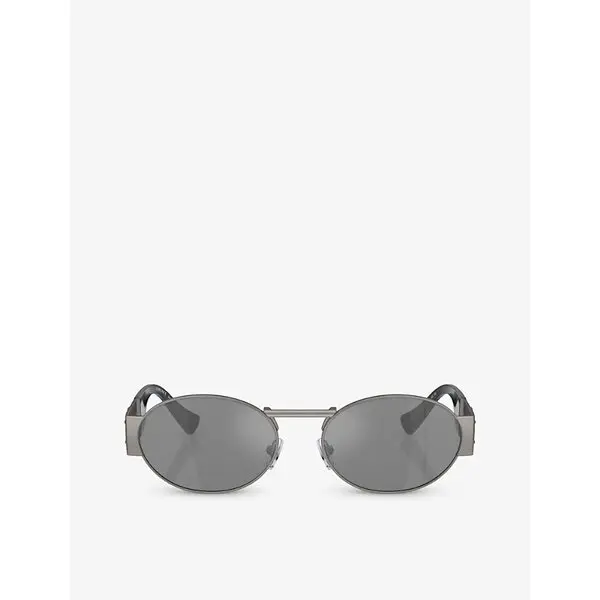 Versace Ve2264 Oval-frame Metal Sunglasses - Grey