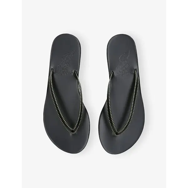 ANCIENT GREEK SANDALS Saionara Stitch Leather Flip Flops - Black